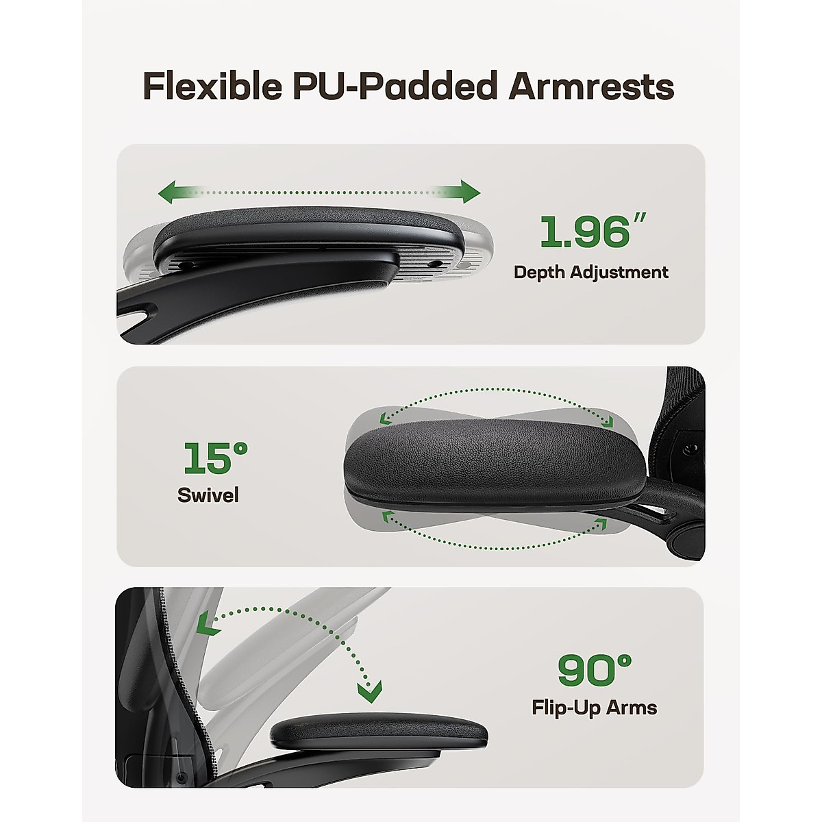 Marsail Office Chair Ergonomic Desk Chair with 3 Ways PU Armrests and Adjustable Lumbar Support Breathable Mesh Computer Chair Executive Rolling Swivel Comfy Task Chair for Home Office Gaming