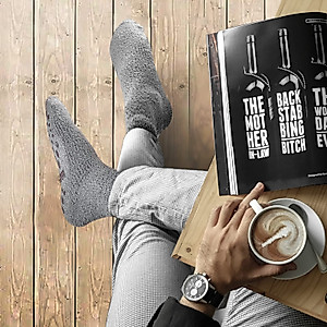 NOVAYARD Fuzzy Grip Socks Non slip Hospital Socks Warm Plush Cozy Slipper Socks for Men Women 4 Pairs 2Black+1Grey