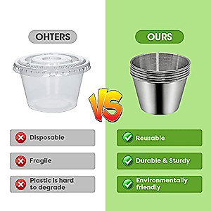 6Pack 2.4oz Small Condiment Containers with Lids, Salad Dressing Container To Go, Stainless Steel Sauce Container with Silicone Lids, Leakproof, Reusable, Small Dipping Sauce Cups with Lids