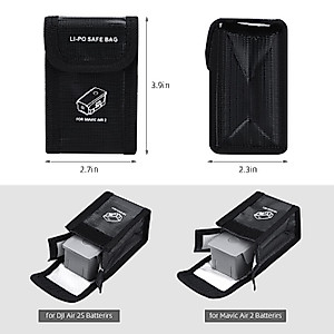 HeiyRC Battery Safe Bag & Battery Dust-proof Plugs for DJI Air 2S/Mavic Air 2 Batteries Protection Storage Case Fireproof Explosion-proof Pouch (3+1 Set)