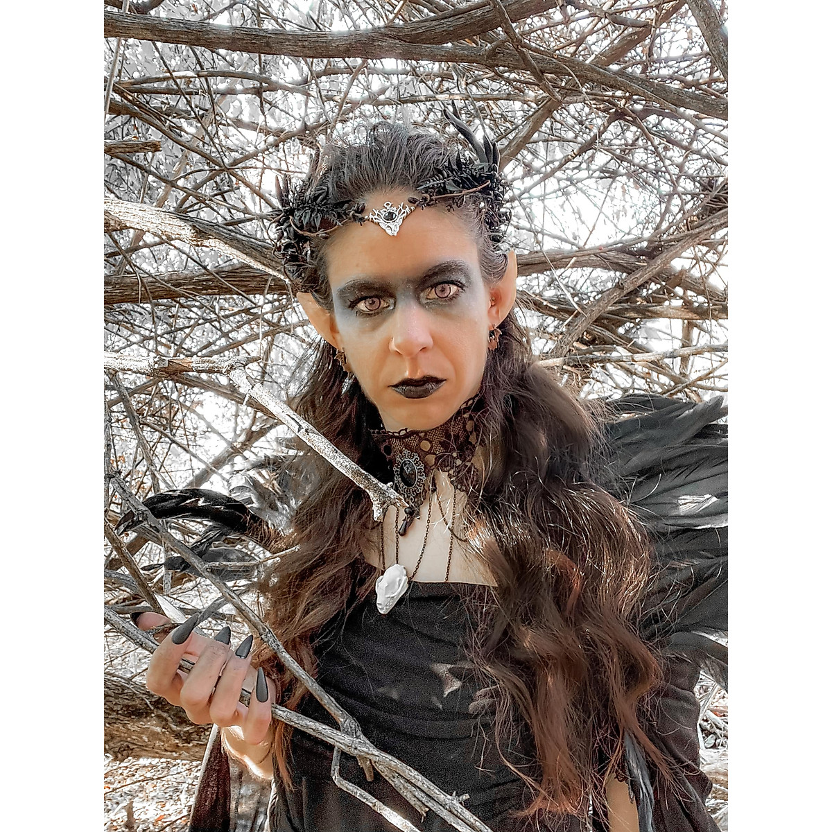 MOSTORY Gothic Black Antler Crown - Dark Elf Headpiece Forest Fairy Headband Fae Deer Horns Circlet for Women Renaissance Renfaire Cosplay Goth Wedding Halloween