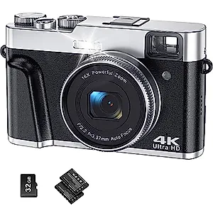 Aynuiyiq 4K Digital Camera for Photography Autofocus 48MP Vlogging Camera for YouTube 16X Digital Zoom Vlog Camera with SD Card, 2 Batteries, Viewfinder & Mode Dial