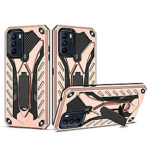 AMAAE Phone Case Compatible with Oppo Reno 6 Pro(5G),Military Grade Strong Two Layer PU+TPU Hybrid Full Body Case,Bracket Protective Dustproof Shockproof Cover (Color : Rose Gold)