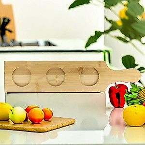 HinLot 3 Slots Bamboo Wine Serving Display Rack Flight Paddle Board for Wine Glass Jars (1)