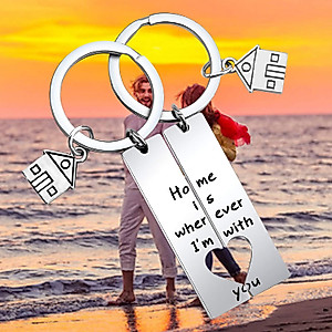 MYOSPARK Home Is wherever I Am With You Couple Keychain Set Housewarming Gift For Wife Husband girlfriend boyfriend (Home is Wherever I'm with You)