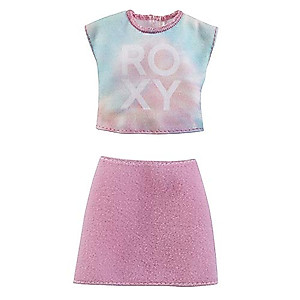 Mattel Stylish Roxy Outfit for Barbie - GRD42 ~ Soft Pink Skirt ~ Roxy Print Shirt ~ Sunglasses and Fanny Pack