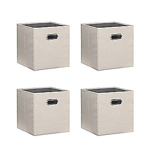 SunnyPoint Cloth Foldable Storage Basket Bin, Foldable Storage Cube Boxes Fabric Drawer with Metal Handle for Closet Shelf, Cabinet, Bookcase (10.5", Cream)