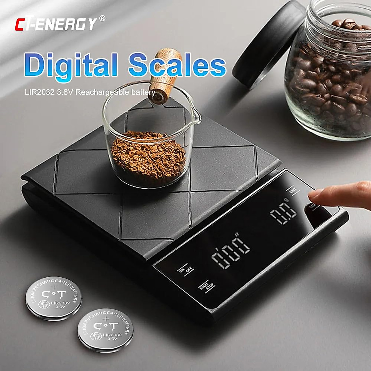 CT-ENERGY Rechargeable LIR2032 Batteries 3.6V Lithium Ion Button Coin Cell Batteries 2PCS AirTag Key Fobs Watch Battery Replacing