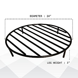 SIMOND STORE Fire Pit Grate, 24 - Inch Round Heavy-Duty Steel Black Finish Firewood Grate with Legs for Outdoor Fire Pits, Camping, Picnic & Gatherings