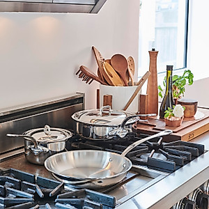 Mauviel M'Cook 5-Ply Polished Stainless Steel Saute Pan With Lid, And Cast Stainless Steel Handle, 3.2-qt, Made In France