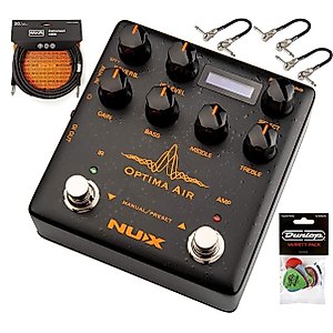 NUX Optima Air Acoustic Guitar Simulator Bundle with 3 MXR Patch Cables, 20ft MXR Instrument Cable, and Dunlop PVP113 Pick Pack
