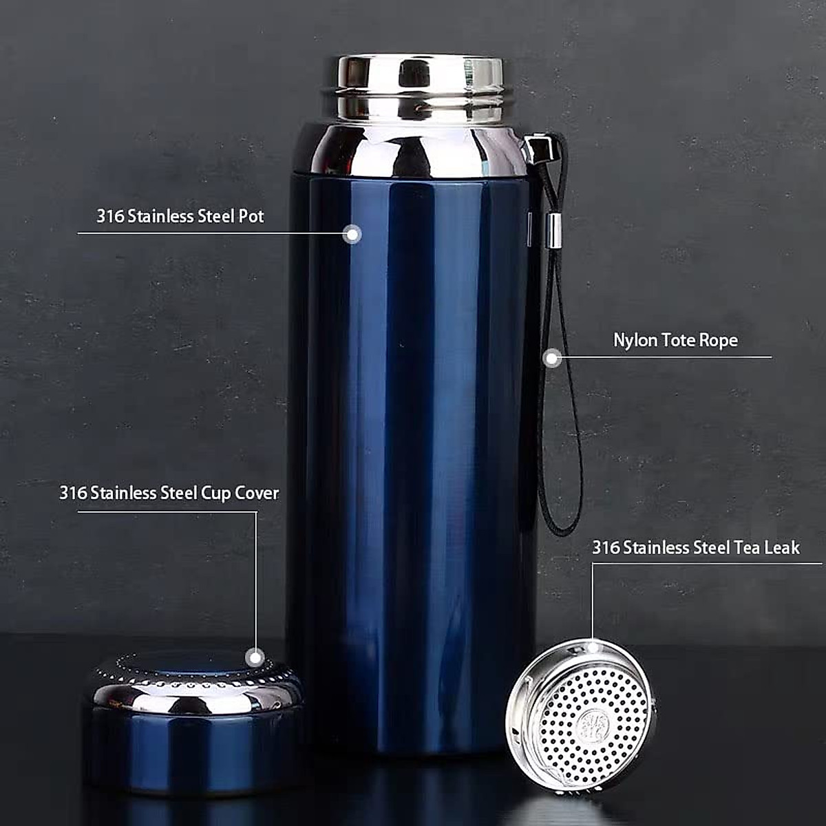 34 OZ Vacuum Thermal Water Bottle, Reusable Double Walled Thermos Mug, Insulated Stainless Steel Sports Water Bottle, Coffee thermos and Tea Infuser Bottle Can Keep Heat and Cold (Blue)