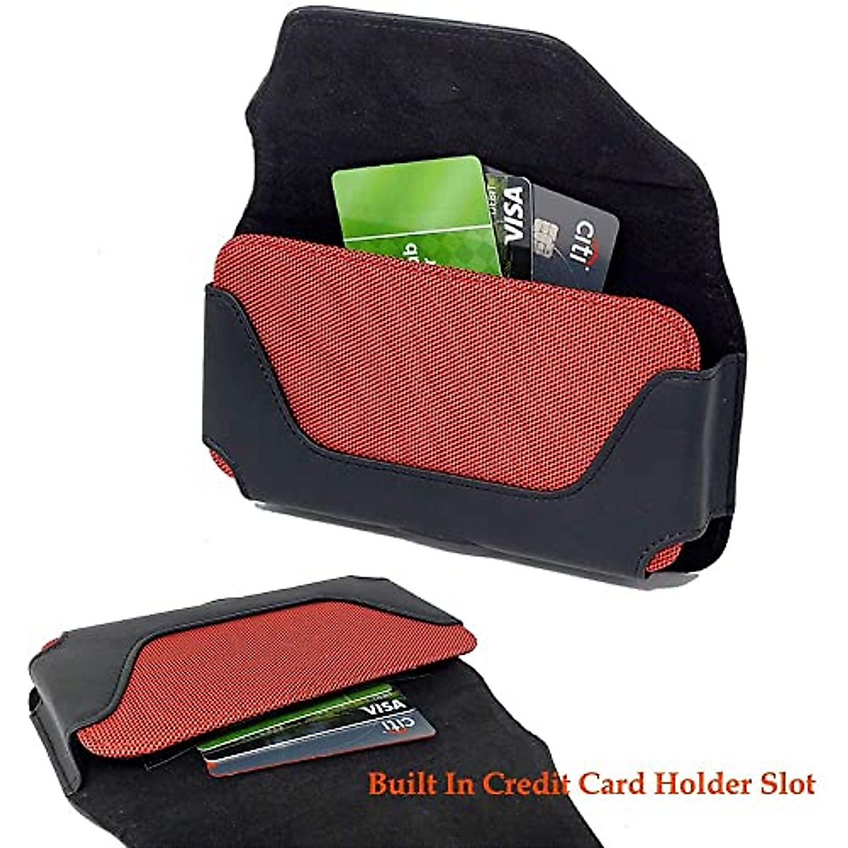 AIScell Red Black Oversize Leather Pouch Holster Belt Loop Case Universal Faux Leather Horizontal Cellphone Belt Clip Hip Holster for Smartphones 7.00X3.60X0.60 Inches Fits Phone with Thick Cover