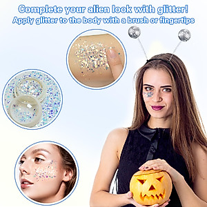 MUKOSEL Alien Headband with Glitter, Silver Martian Antenna Headband Glitter Ball Boppers, Alien Antenna Headband Theme Party Halloween Cosplay Costume Alien Costume Accessories for Women Adults Kids