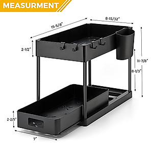 Under Sink Organizers and Storage, 2 Tier Pull Out Cabinet Organizer, Kitchen Cabinet Organizer Bathroom Sink Organizer with Hooks, Cabinet Organizers and Storage for Bathroom, White & Black, 2 Pack