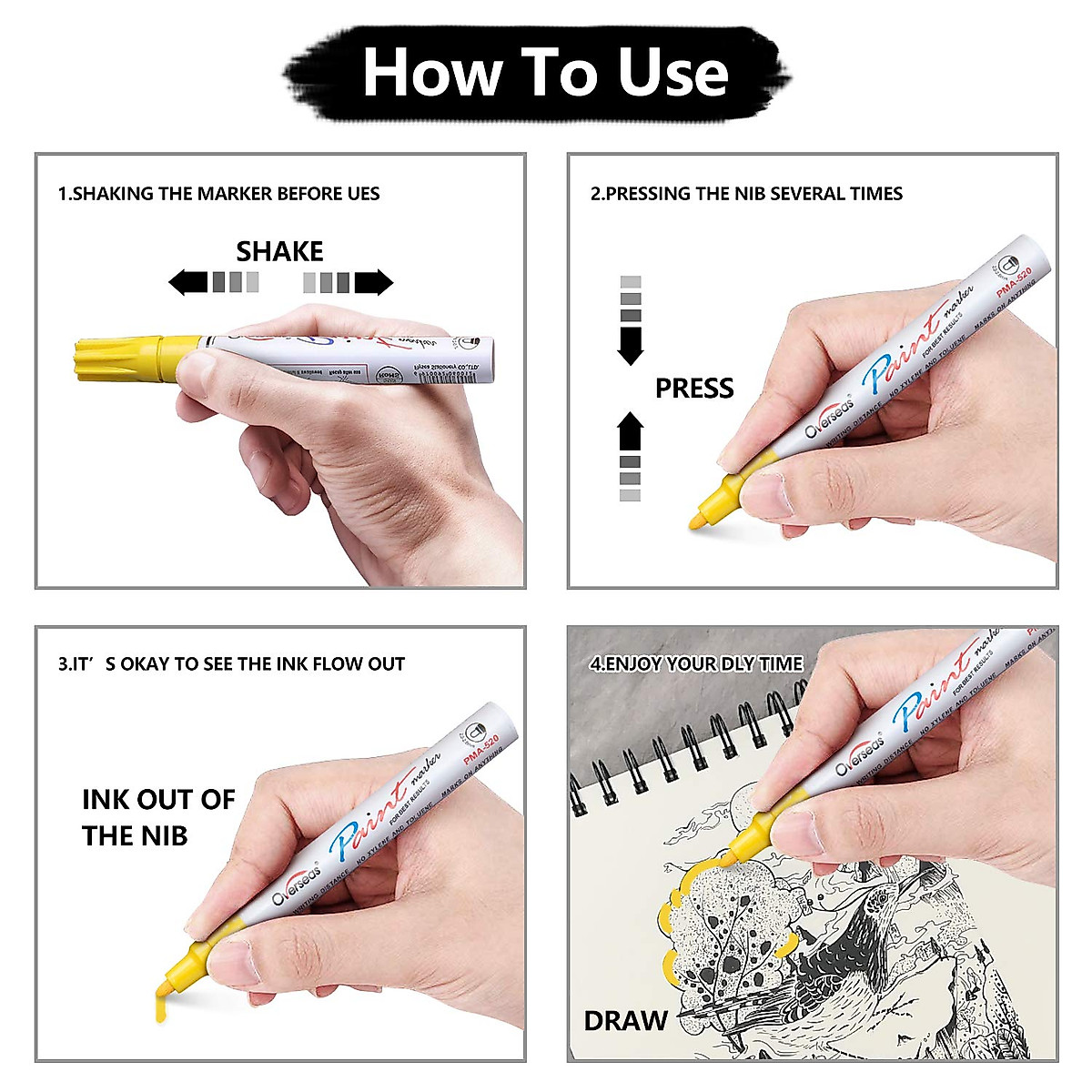 Paint Pens Paint Markers on Almost Anything Never Fade Quick Dry and Permanent, Oil-Based Waterproof Paint Marker Pen Set for Rocks Painting, Wood, Fabric, Plastic, Canvas, Glass, Mugs, DIY Craft