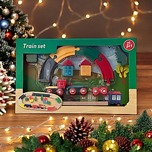 21 Pc Starter Wooden Train Set - Train Tracks & Accessories, Magnetic Trains Cars for Toddlers & Older Kids - Compatible with Major Brand Train Sets