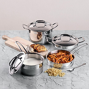 Vinod Classic Deluxe Stainless Steel Cookware Combo Set of 4 Pcs/Saucepan, Saucepot, Kadai and Frypan/Deep Kadhai for Cooking/Heavy Induction Bottom