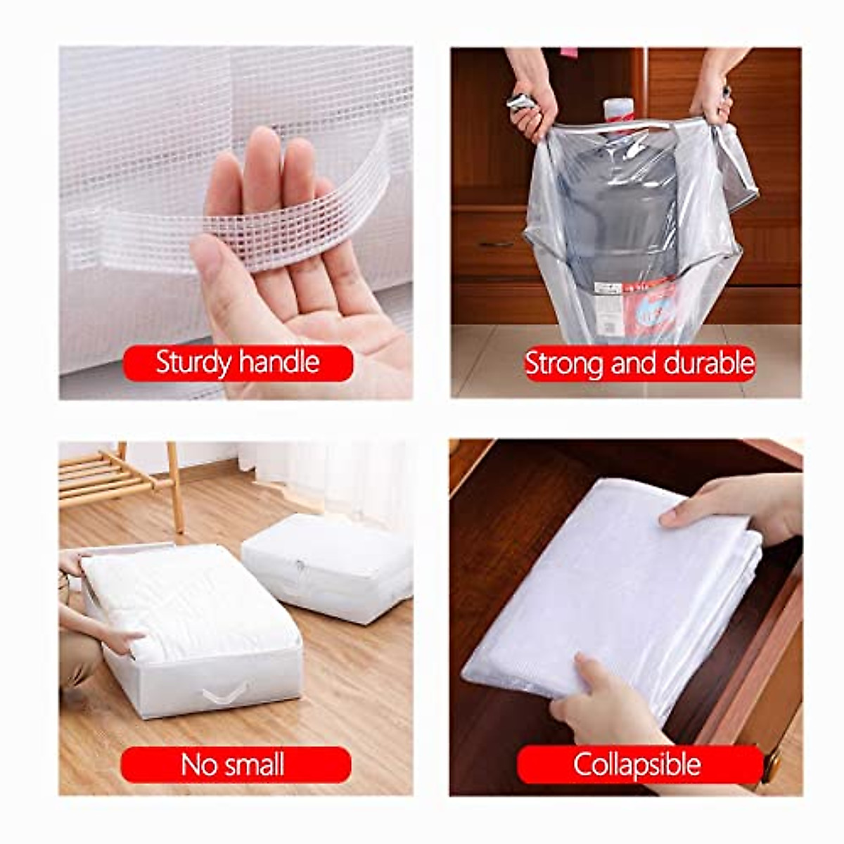 2-Pack Under Bed Storage Containers 58L Foldable PVC Bag Large Capacity Storage Containers with Strong Zipper, 3 Reinforced Handles, Low Profile Underbed Storage Bins for Clothes, Blankets, Shoes