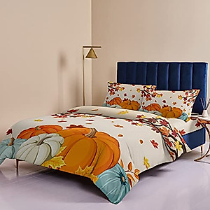 Thanksgiving Orange Pumpkin Fall Maple Leaves Duvet Cover Sets 4 Piece Cal King Ultra Soft Bed Quilt Cover Set for Kids/Teens/Women/Men,Tree Deciduous Bedding Collection All Season Use
