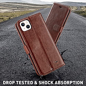 MONASAY iPhone 13 Mini Wallet Case, [Glass Screen Protector Included] [RFID Blocking] Flip Folio Leather Cell Phone Cover with Credit Card Holder for Apple 13 Mini, 5.4-inch Brown