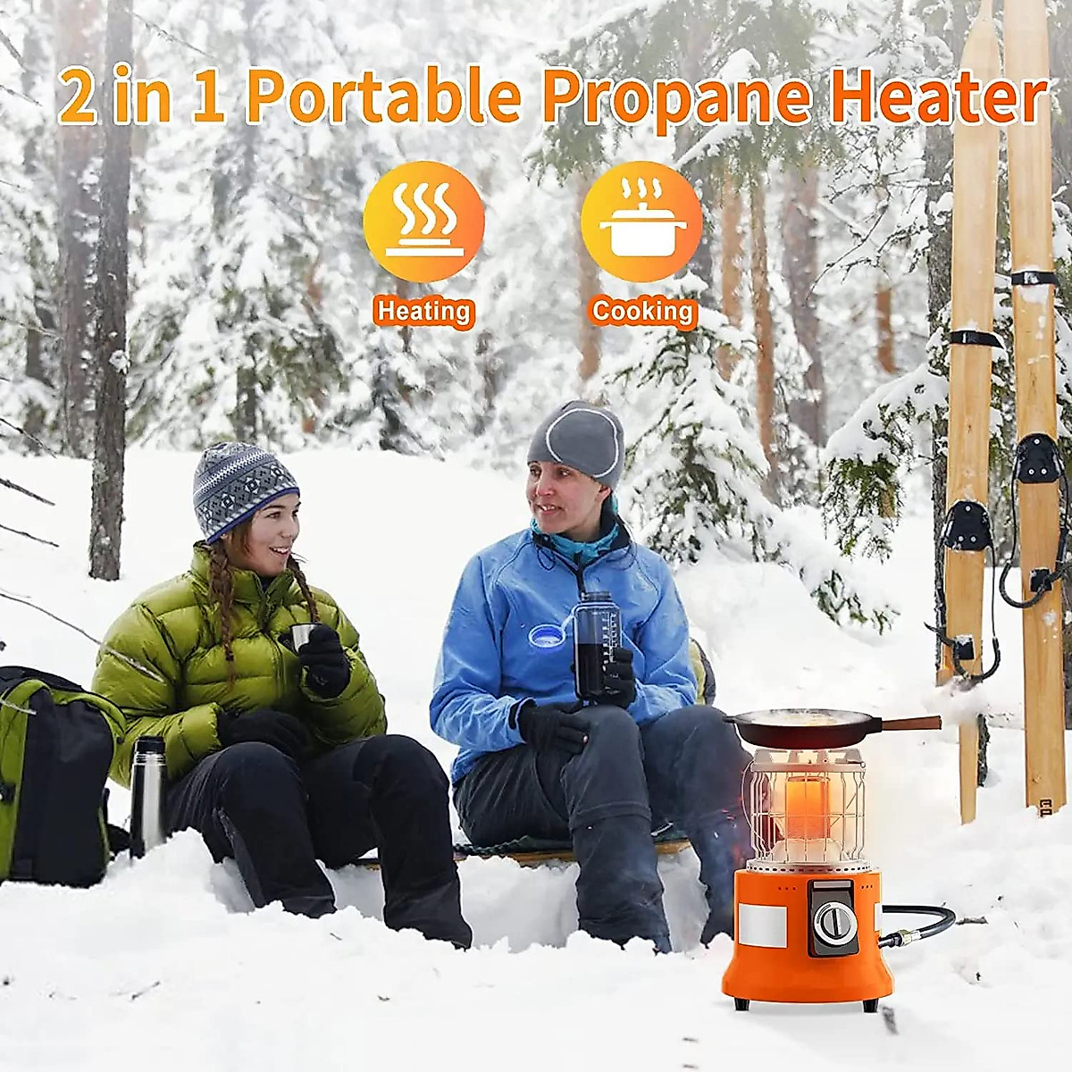 SEEYANG Patio Tent Propane Heater, Portable Propane Tank Top Heater, Camping Gas Heater with 5FT Propane Hose + Pressure Reducing Valve for Outdoor/Indoor Use Ice Fishing Hiking Hunting