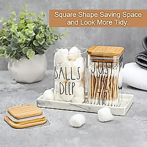 ALPIRIRAL Qtip Holder, Glass Cotton Ball and Qtip Holder Set , 2Pcs 10 Oz Qtip Dispenser with Bamboo Lids Cotton Swab Holder, Bathroom Canister Accessories Storage Organizer, Farmhouse Bathroom Decor