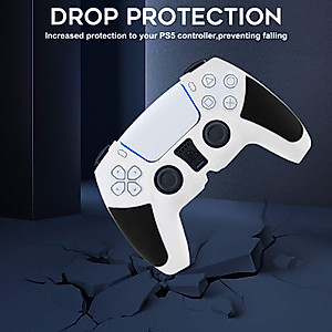 Ermorgen Anti-Slip Silicone Cover Skin Compatible for PlayStation 5 Controller, with 4 Thumb Grip Caps for PS5 DualSense Wireless Controller Soft Gel Rubber Case -White