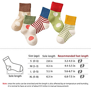 TwKueor 5 Pairs Cotton Ankle Socks for Toddlers and Little Kids, Soft Warm Cozy Socks for Unisex Infant, Gift for Boys and Girls Age 0-8 years (M)