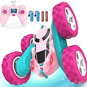 cosone Pink Remote Control Car for Girls - RC Stunt Cars with 4WD Double-Sided Driving 360° Flips Rotating, Off Road Remote Car Outdoor Toys for Kids Age 6 7 8-12, Christmas Birthday Gifts