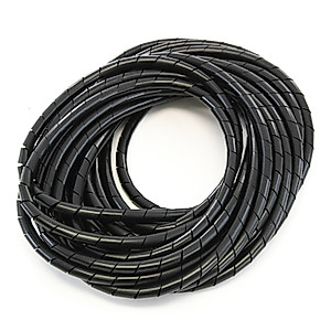 33FT PE 3/8 Inches (10 mm) Black Polyethylene Spiral Cable Wire Wrap Hydraulic Hose Wrap Tube Cable Management Protector Sleeve PC Manage Cable for Car Computer Cable Wire Holder Organizer PC and TV