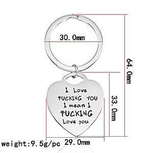 Meiligo® Fashion Valentine's Day I Love Fucking You Letter Bracelet Key Chain Dog Tag Charm Pendant Couples Love Lettering Tag Necklace Jewelry (Love Heart Keychain)