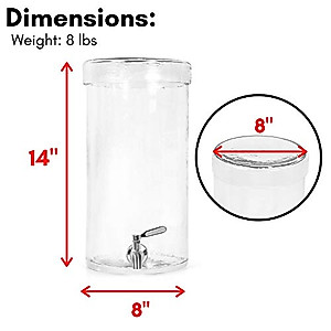 BIRDROCK HOME 1.5 Gallon Beverage Dispenser with Lid - Hammered Glass - Stainless Steel Spigot - Decorative Round Jar for Drinks - Lemonade Sangria Tea Water Drink Jar Jug - Home Parties