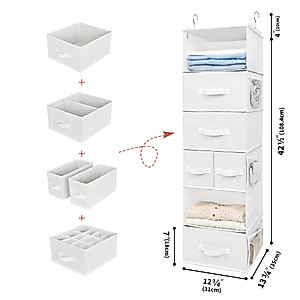GRANNY SAYS Hanging Closet Organizer and Storage, 6 Shelf Clothes Organization with Drawers, 6 Side Pockets Closet Hanging Shelves for Bras, Socks, Underwear, Nursery Room, Wardrobe, White, 1-Pack