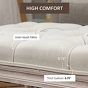 HOMCOM 32" Vintage Ottoman, Tufted Foot Stool with Upholstered Seat, Rustic Wood Legs for Bedroom, Living Room, Beige