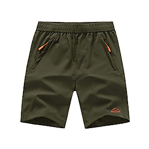 TBMPOY Men's 7" Hiking Running Shorts with Pockets Athletic Outdoor Sports Gym Workout Short Zipper Pockets ArmyGreen L