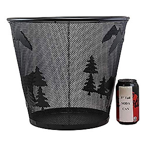 Ebros Wildlife Rustic Black Bears Roaming Pine Trees Forest by The Mountains Metal Wire Waste Basket Bin 14" Diameter Bear Home and Bathroom Accent Western Country Cabin Lodge Decorative Trash Can