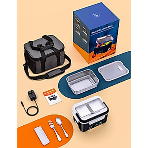 EAST OAK Cordless Electric Lunch Box for Adults, Heated Lunch Box Battery Powered with Automatic Heating, 5.5 Cups Portable Food Warmer with Removable Tray Divider