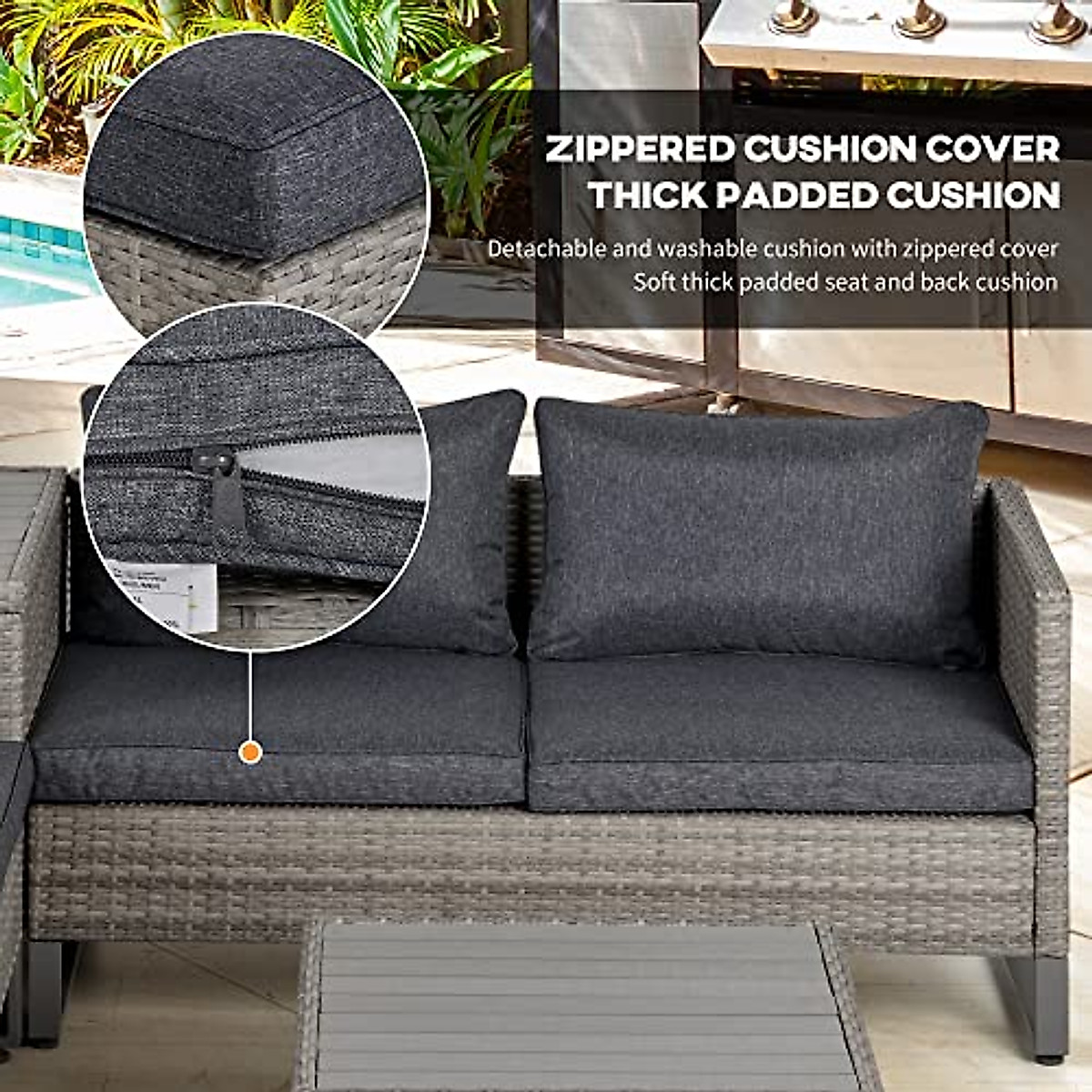 Outsunny 4-Piece PE Rattan Wicker Outdoor Sofa Sets with Washable Comfort Cushions, Steel Frame, & Modern Design Furniture Set, Grey