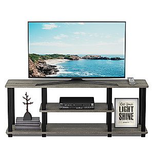 Furinno Turn-N-Tube No Tools 3D 3-Tier Entertainment TV Stand up to 50 inch TV, Square Tubes, French Oak Grey/Black