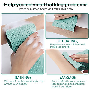 JefDiee Silicone Back Scrubber for Shower, Lengthen & Soft Back Washer, Bath Body Brush with Handles for Deep Cleaning, Exfoliating and Massaging, Improve Your Blood Circulation, Body Scrubber (Green)