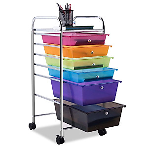 Happygrill 6-Drawer Organizer Cart Tools, Mobile Utility Storage Cart with Removable Drawers & Lockable Wheels, Rolling Storage Cart with Wheels for Home Office