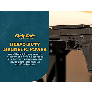 SnapSafe Magnetic Gun Mount 75912-Non-Scratch Rubber Coated Gun Magnet Mount for Pistols, Handguns, Revolvers, & Firearm Accessories - Magnetic Gun Holder Rated for 43 Pounds, Includes Mounting Screws