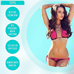 Terra Tattoos Gold Metallic Tattoo Flash Sheets Designs of Stars, Feathers, Moon & more! Face Tattoos for Women Waterproof Nontoxic Long Lasting 75+ Designs for Vacation, Festivals Parties - Gold