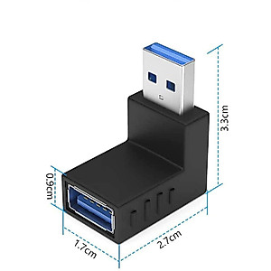 Hoydaa USB3.0 90 Degree Adapter, USB 3.0 Male to Female Right Angle Extension Adapter, USB Coupler Up and Down Angle Connector