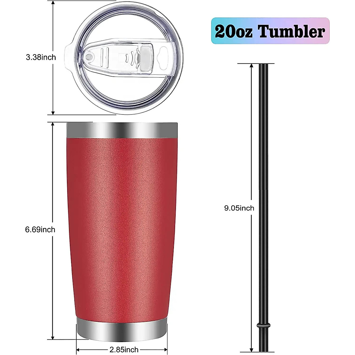 VEGOND 20oz Tumbler with Lid and Straw Stainless Steel Tumbler Cup Vacuum Insulated Double Wall Travel Coffee Mug Powder Coated Coffee Cup(Powder Red 1 Pack)