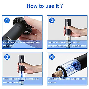 Electric Wine Opener Set, Rechargeable Automatic Wine Corkscrew Remover Kit, Cordless Electric Wine Bottle Opener with USB Charging Cable, Wine Pourer, Vacuum Stopper, Foil Cutter for Wine Lovers Gift