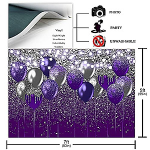 Avezano Purple and Silver Glitter Backdrop for Birthday Wedding Prom Graduation Photography Background Glitter Silver Purple Balloon Party Decorations Photoshoot Photobooth (7x5ft, Purple and Silver)