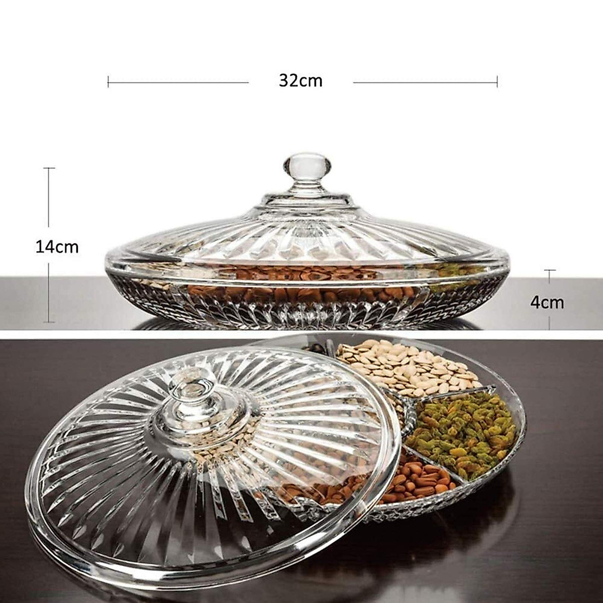 Modern Fruit basket with lid, Decoration Crystal glass Household dried fruit tray, Snack Salad tray, Candy box, Dried fruit Plate Display Stand -32 * 14 * 4cm
