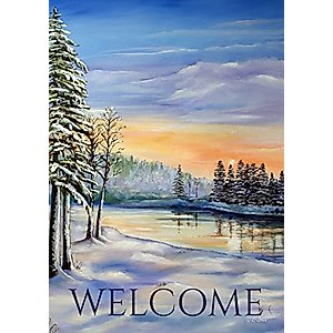 Toland Home Garden 12x18 Inch Double Sided Garden Flag Winter Flag, Winter River Welcome Winter Garden Flag House Flag For Outdoor Yard Decoration